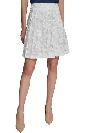 Karl Lagerfeld Paris Floral Appliqué Lace Skirt - Soft White