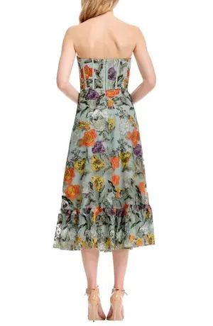 Dress The Population Carina Floral Embroidered Strapless Cocktail Dress - Sage Multi