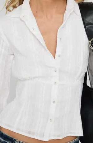 Princess Polly Textured Organic Cotton Button-up Shirt