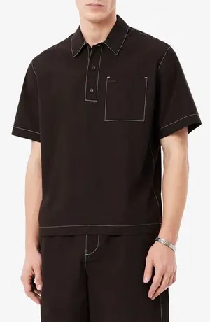 Lacoste Topstitch Detail Woven Cotton Shirt
