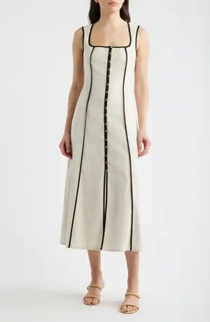 ZOE AND CLAIRE Contrast Piping Square Neck Midi Dress