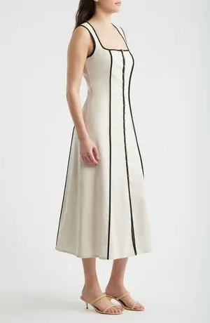 ZOE AND CLAIRE Contrast Piping Square Neck Midi Dress