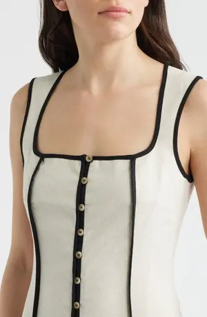 ZOE AND CLAIRE Contrast Piping Square Neck Midi Dress