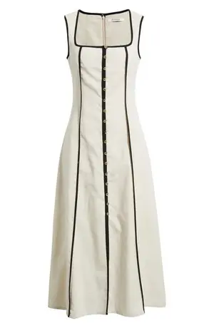 ZOE AND CLAIRE Contrast Piping Square Neck Midi Dress