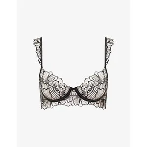 Bluebella Amarosa Floral-embroidered Lace Bra - Black/sheer