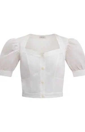 Rebecca Taylor Brielle Poplin Fitted Corset Shirt - Ivory