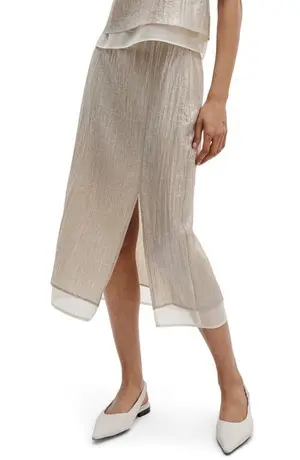 Rag & Bone Metallic Midi Skirt - Beige