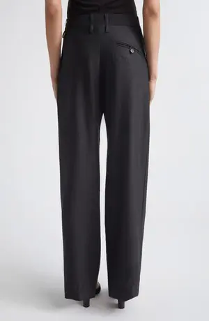Victoria Beckham Curved Leg Virgin Wool Blend Suiting Trousers