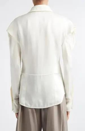 Victoria Beckham Twisted Shoulder Satin Button-up Shirt