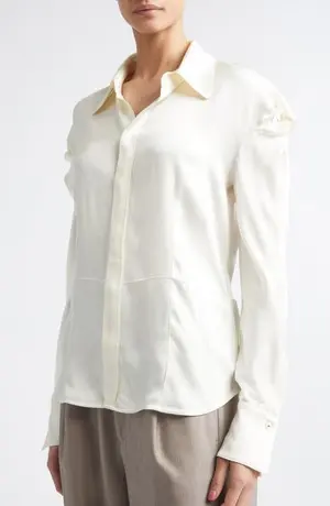 Victoria Beckham Twisted Shoulder Satin Button-up Shirt