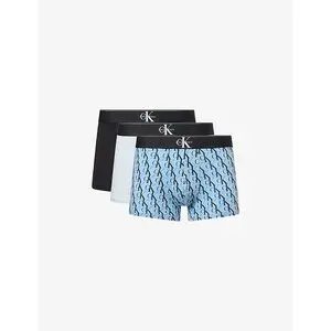 Calvin Klein Graphic Monogram Pack Of Three Stretch-cotton Trunks - Multi