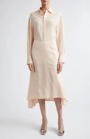 Victoria Beckham Floral Jacquard Asymmetric Satin Midi Skirt