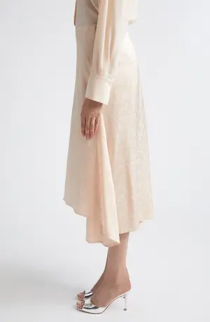 Victoria Beckham Floral Jacquard Asymmetric Satin Midi Skirt