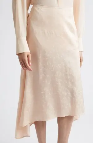 Victoria Beckham Floral Jacquard Asymmetric Satin Midi Skirt