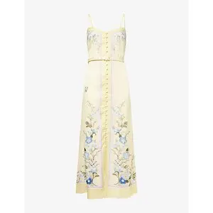 SELF-PORTRAIT Floral-print Belted Woven Midi Dress