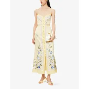 SELF-PORTRAIT Floral-print Belted Woven Midi Dress