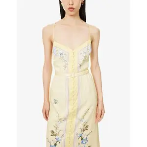 SELF-PORTRAIT Floral-print Belted Woven Midi Dress