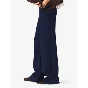 Maje Wide-leg Linen-blend Trousers - Navy