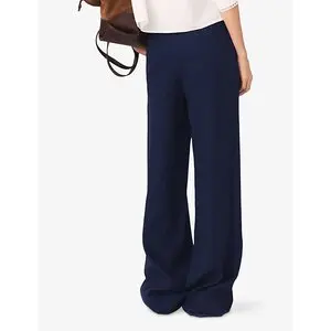 Maje Wide-leg Linen-blend Trousers - Navy