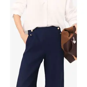 Maje Wide-leg Linen-blend Trousers - Navy