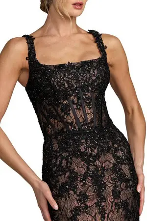 Mac Duggal Embellished Mesh Trumpet Gown