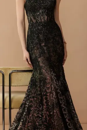 Mac Duggal Embellished Mesh Trumpet Gown