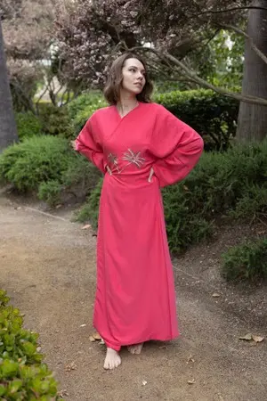 LE FAFO Palm Embroidered Silk Kaftan