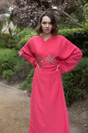 LE FAFO Palm Embroidered Silk Kaftan