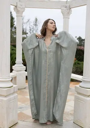 LE FAFO Metallic Silk Kaftan Gown