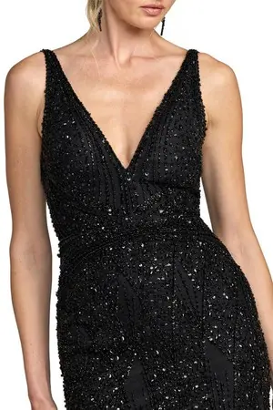 Mac Duggal Embellished Feather Hem Gown