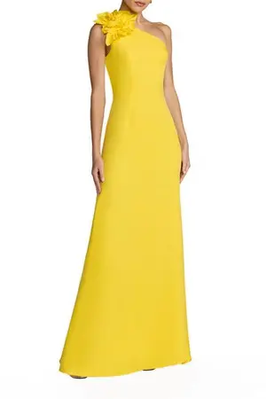 Mac Duggal One-shoulder Column Gown With Floral Detail