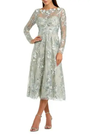 Mac Duggal Floral Embroidered Midi Dress
