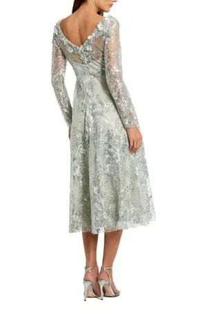 Mac Duggal Floral Embroidered Midi Dress