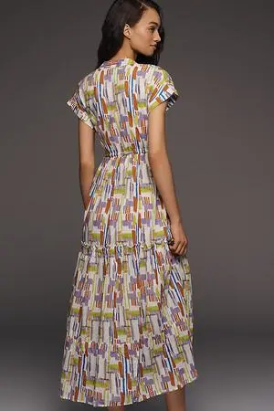 RO'S GARDEN Abstract Print Cotton Midi Dress