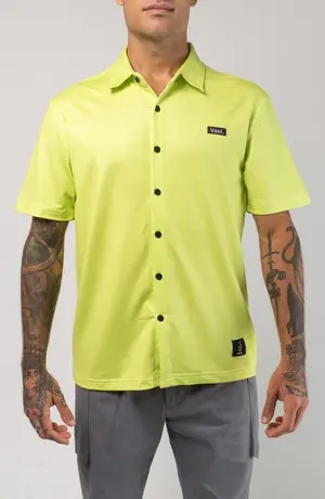 VAST Aqua Terra Tech Short Sleeve Performance Button-up Shirt - Lime