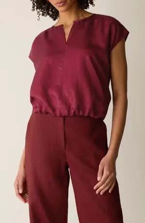 EILEEN FISHER Cap-Sleeve Satin Shirt