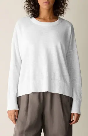 Eileen Fisher Organic Linen & Cotton Crewneck Sweater - White