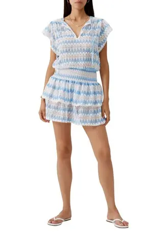 Melissa Odabash Remi Stripe Flutter Sleeve Tiered Cover-up Minidress - White/oasis