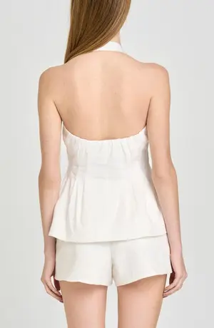 WAYF Paloma Button-up Peplum Halter Top - Ivory