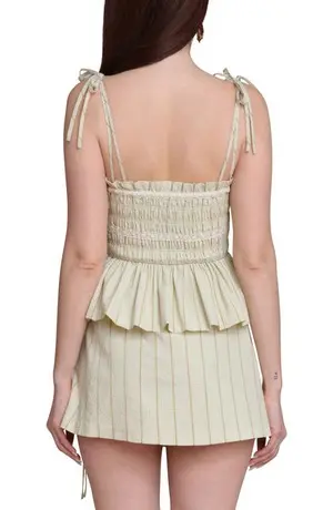 Avec Les Filles Sleeveless Smocked Peplum Top - Avocado Gingham