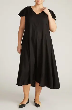 Universal Standard Victoria Linen Blend Fit & Flare Dress - Black