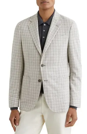 REISS Canty Houndstooth Knit Sport Coat - Soft Grey