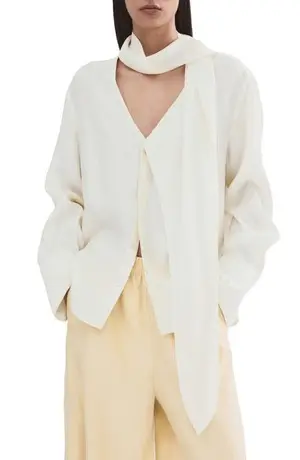 Mango Scarf Neck Button-up Top - Ecru