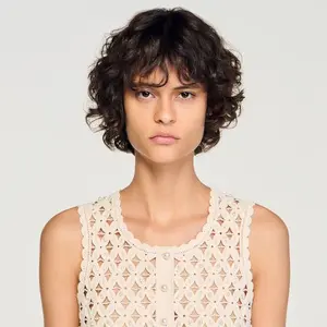Sandro Beaded Crochet Knit Top
