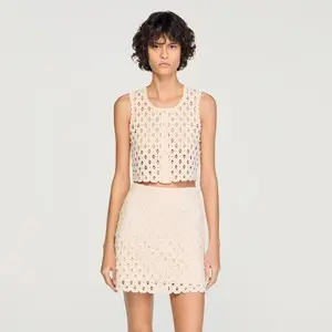 Sandro Beaded Crochet Knit Top