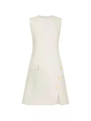 Oscar De La Renta Button-detailed Wool-blend Dress - Neutrals