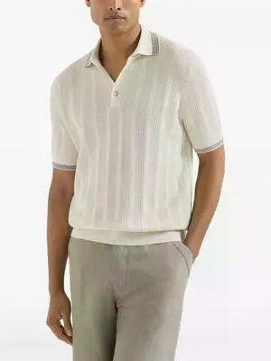 Brunello Cucinelli Cotton Textured Rib-knit Polo - Neutrals