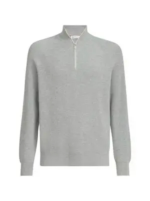 Brunello Cucinelli Cotton English Rib Half-zip Sweater - Grey