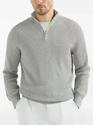 Brunello Cucinelli Cotton English Rib Half-zip Sweater - Grey