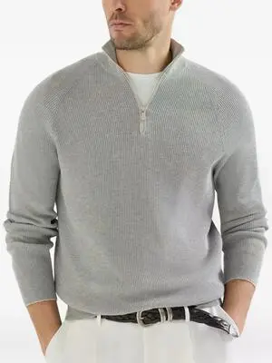 Brunello Cucinelli Cotton English Rib Half-zip Sweater - Grey